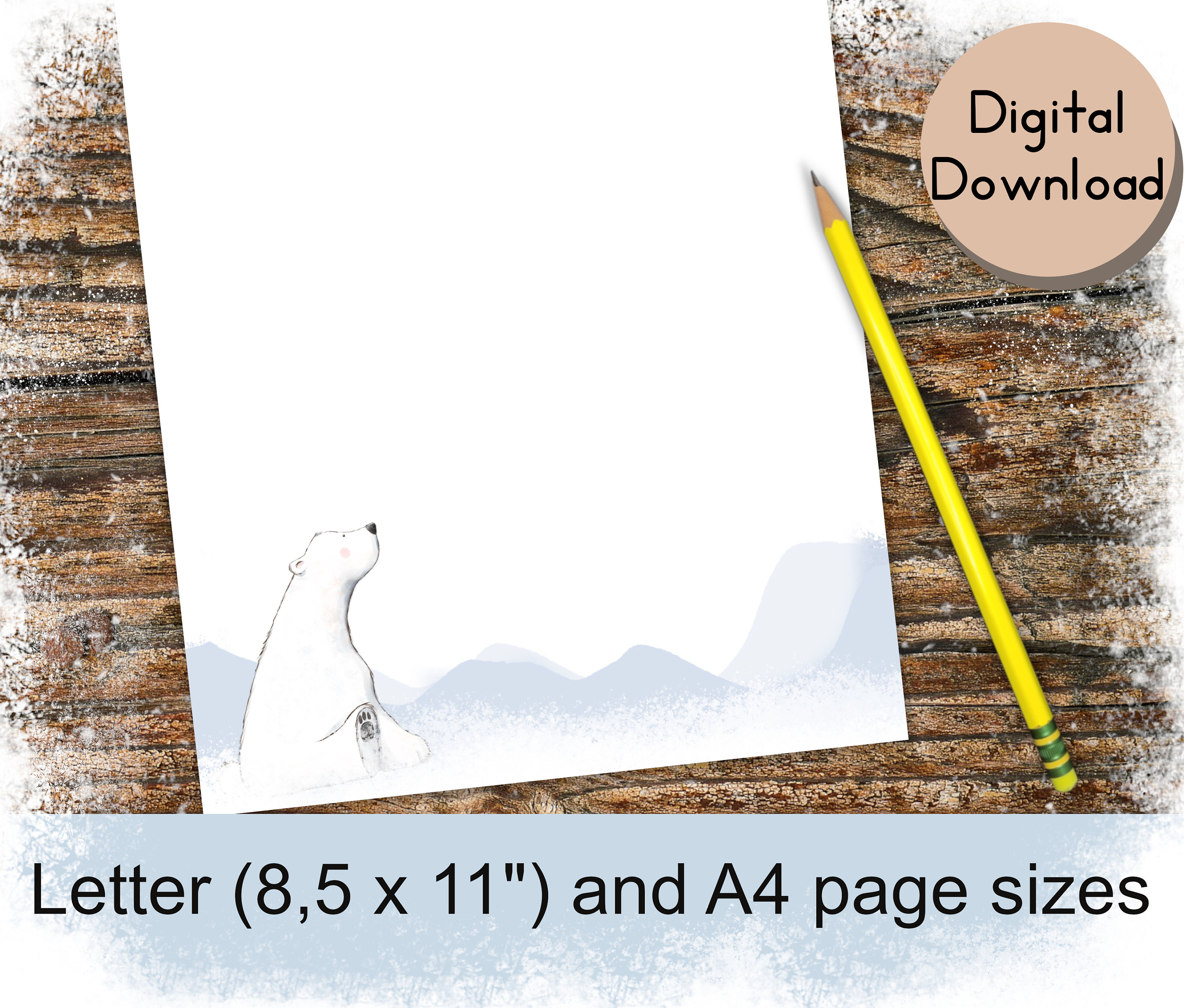 Winter Stationery Printable Writing Paper Polar Bear| Lined Paper ...