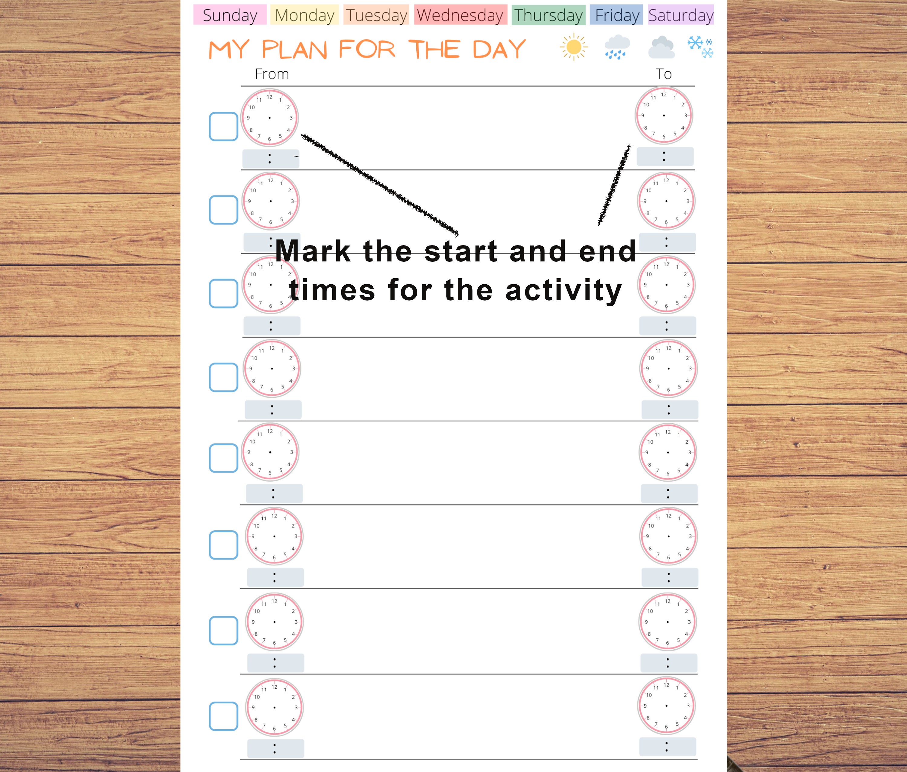 Printable Daily Kids Schedule With Learning Clock -visual Routine ...