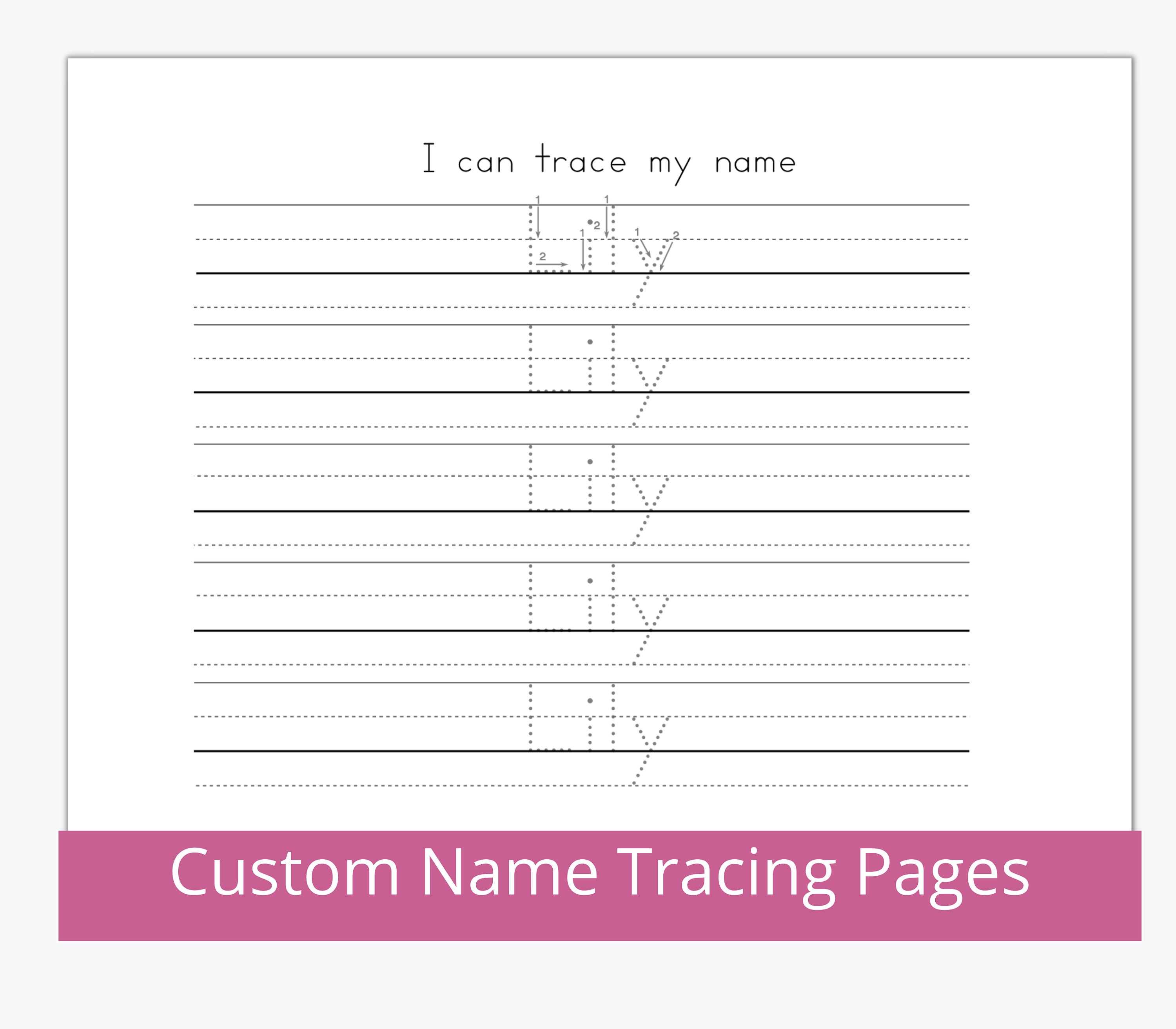 Custom Name Tracing Pages Printable, Handwriting Practice, Name Writing ...