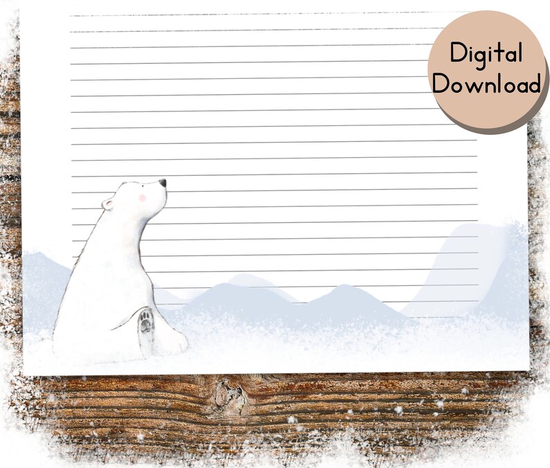 Winter Stationery Printable Writing Paper Polar Bear| Lined Paper ...