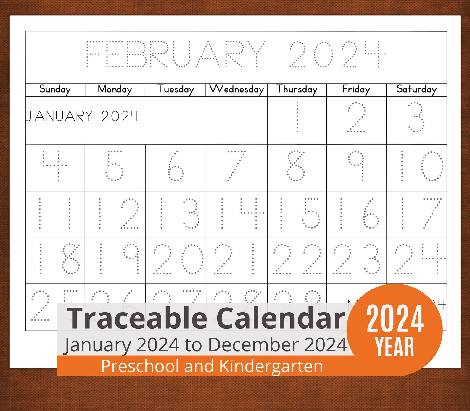 Printable Traceable Kids Calendar 2024 With December 2023 Monthly ...