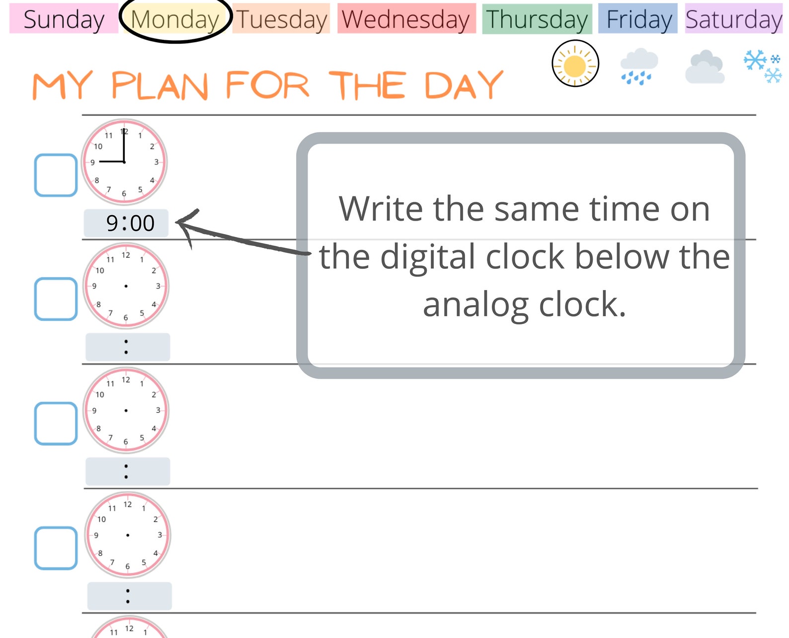 Printable Daily Kids Schedule With Learning Clock -visual Routine ...