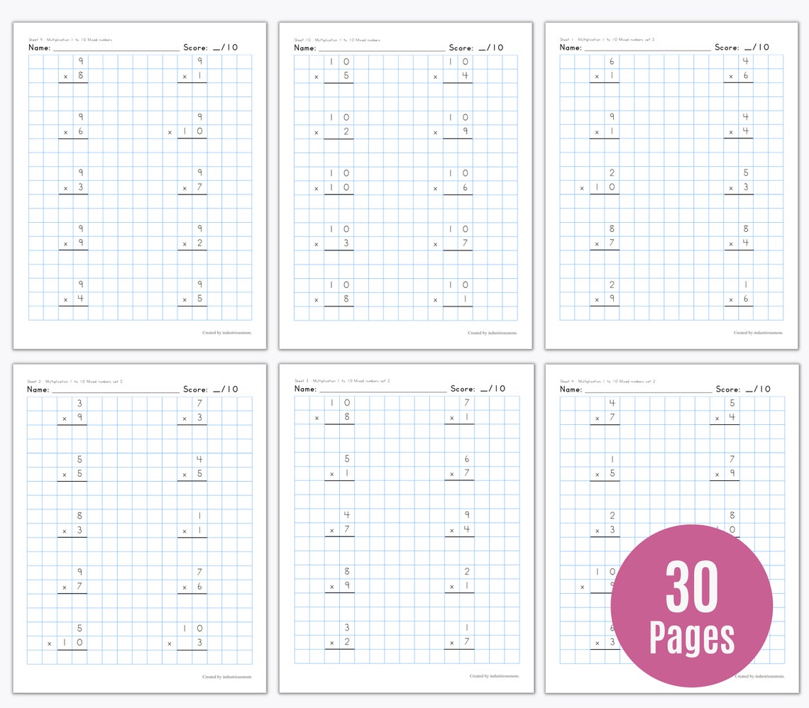 Multiplication Worksheet 30 Practice Sheets With Increasing Difficulty ...