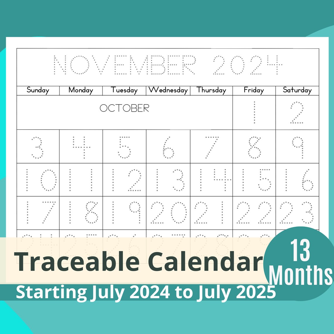Educational Printable Kids Calendar for the School Year 2024-2025 With ...