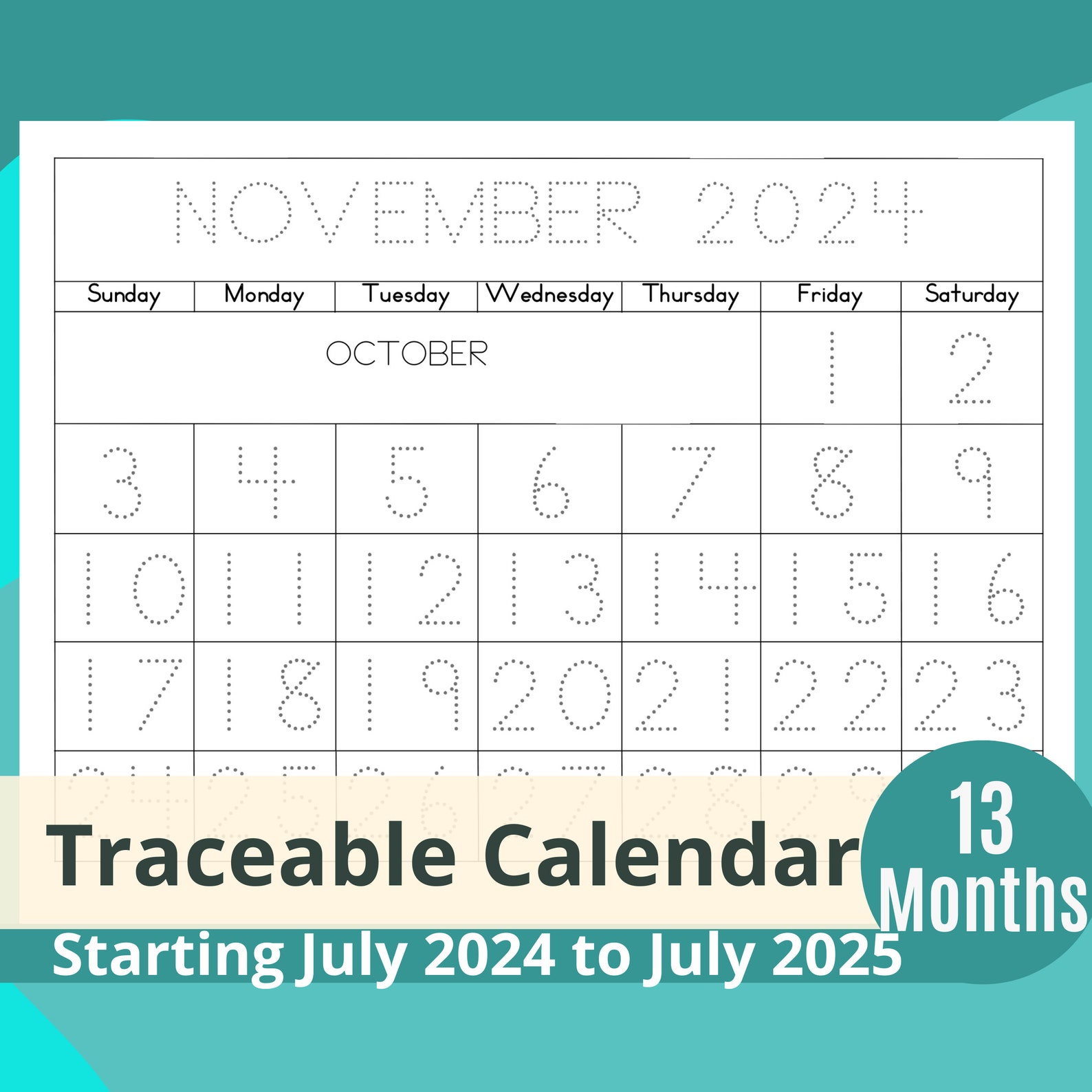 Educational Printable Kids Calendar for the School Year 2024-2025 With ...