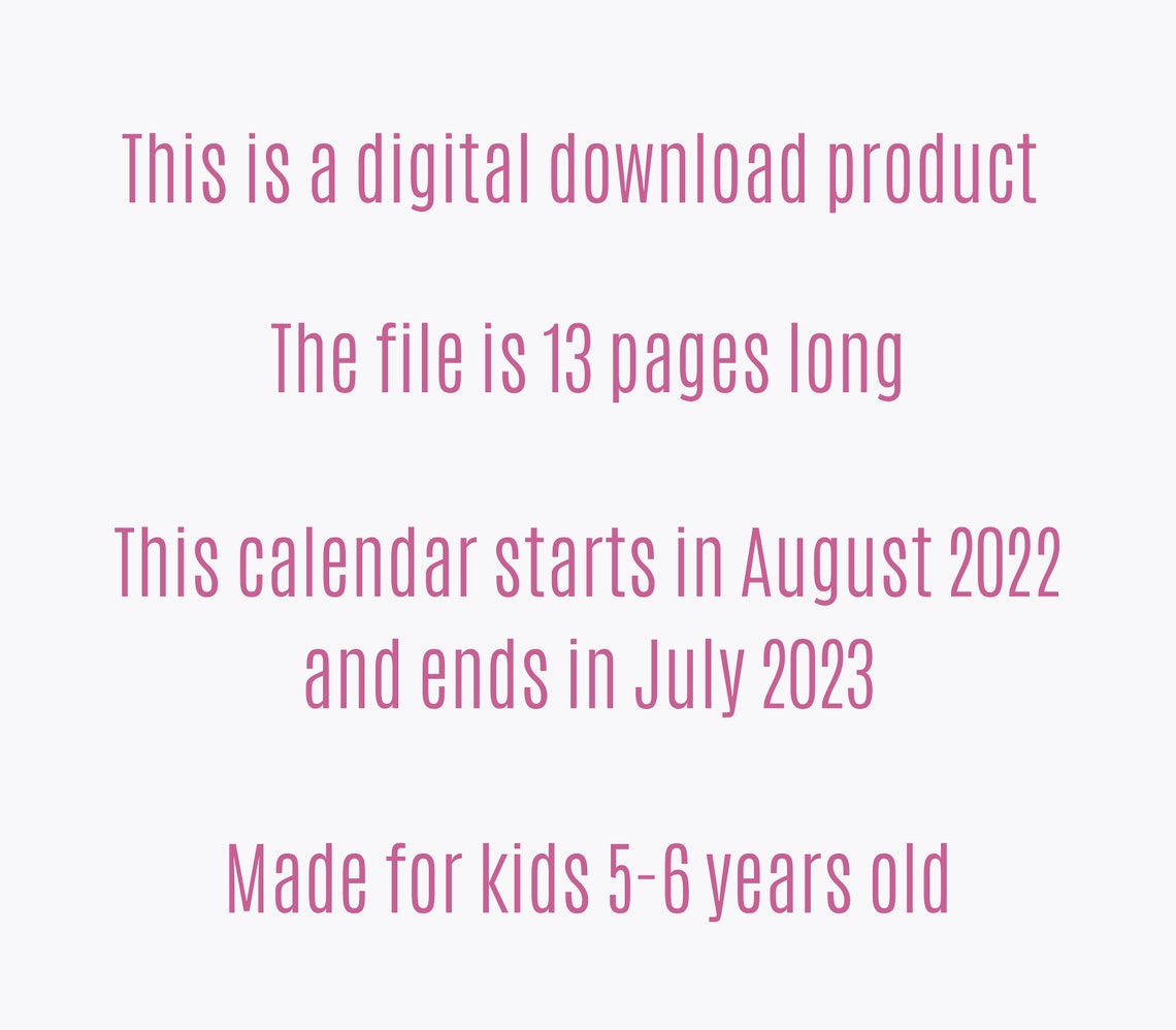 School Year Kid's Calendar 2022-2023 Kindergarten - Etsy