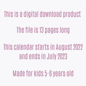 School Year Kid's Calendar 2022-2023 Kindergarten - Etsy