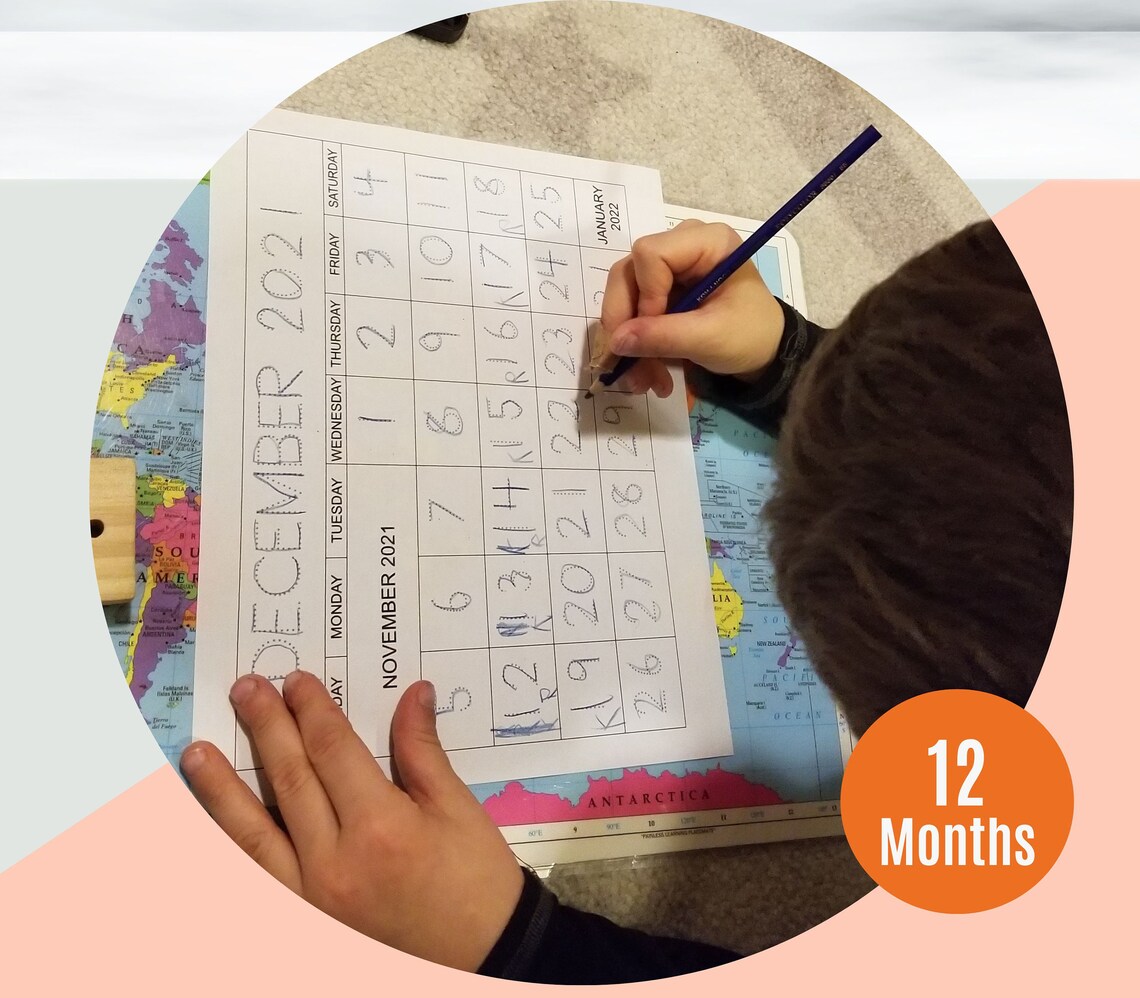 Printable Kids Monthly Calendar for 2024 With Dotted Numbers to Trace ...