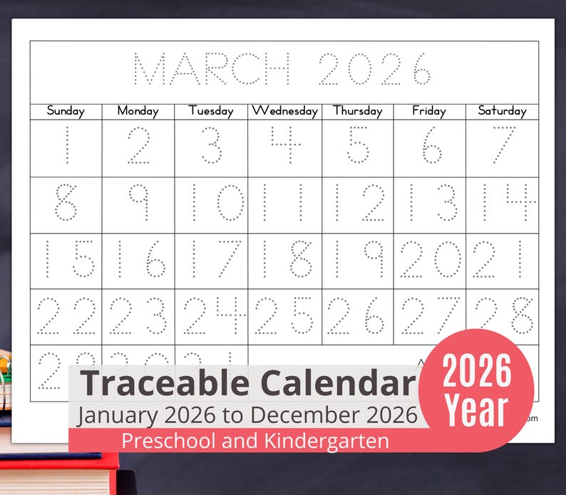 2026 Kids Calendar Printable With Number Tracing, Monthly Pages ...