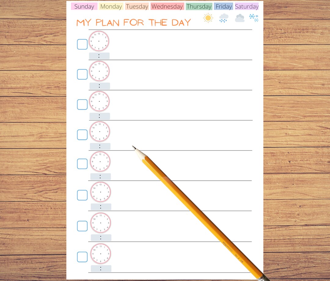 Printable Daily Kids Schedule With Learning Clock -visual Routine ...
