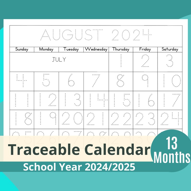Educational Printable Kids Calendar for the School Year 2024-2025 With ...