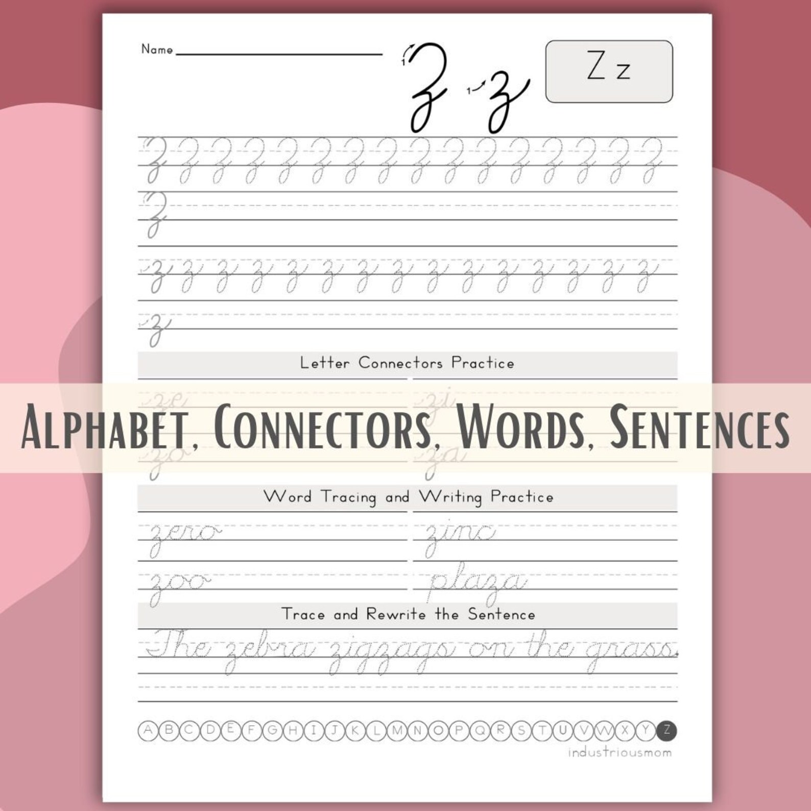 26-page Cursive Alphabet Practice Workbook: Letters, Connectors, Words ...