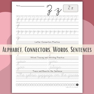 26-page Cursive Alphabet Practice Workbook: Letters, Connectors, Words ...