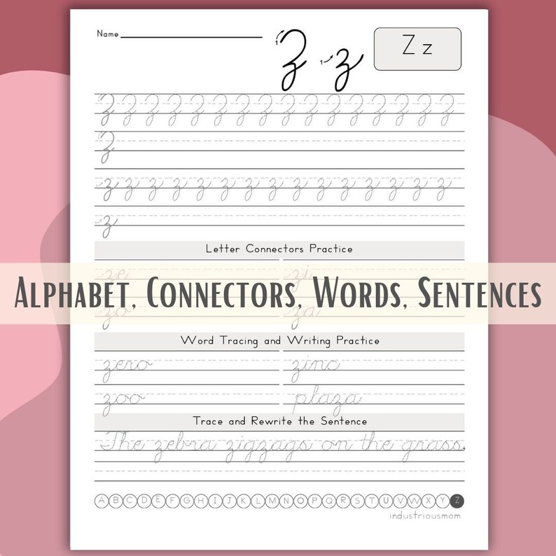 26-page Cursive Alphabet Practice Workbook: Letters, Connectors, Words ...