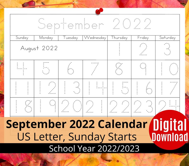 School Year Kid's Calendar 2022-2023 Kindergarten - Etsy