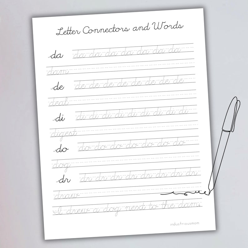Learning Cursive Letter Connectors Practice – 27 Pages Printable PDF ...