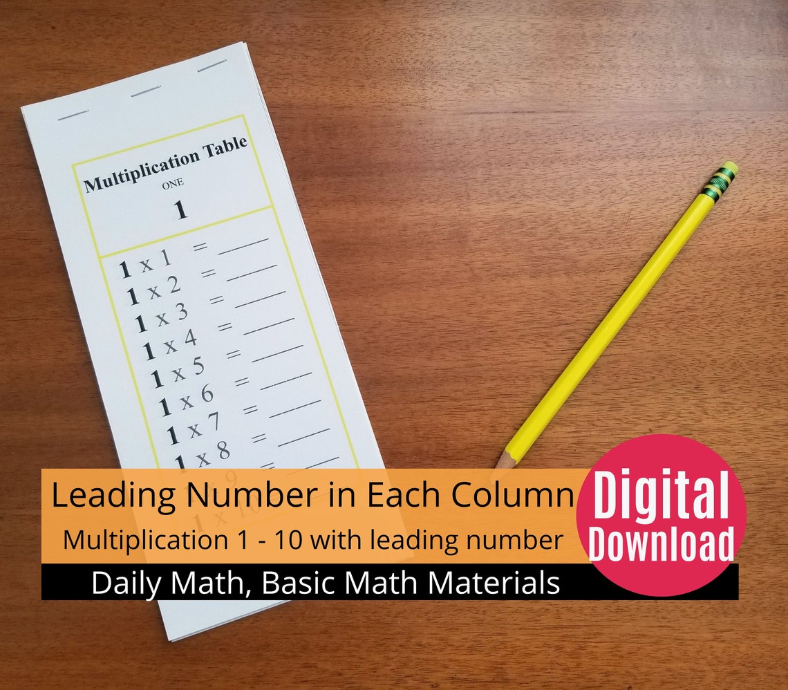 Montessori Multiplication Table Numbers 1 to 10 Printable ...