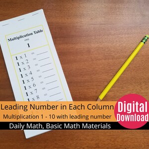 Montessori Multiplication Table Numbers 1 to 10 Printable ...