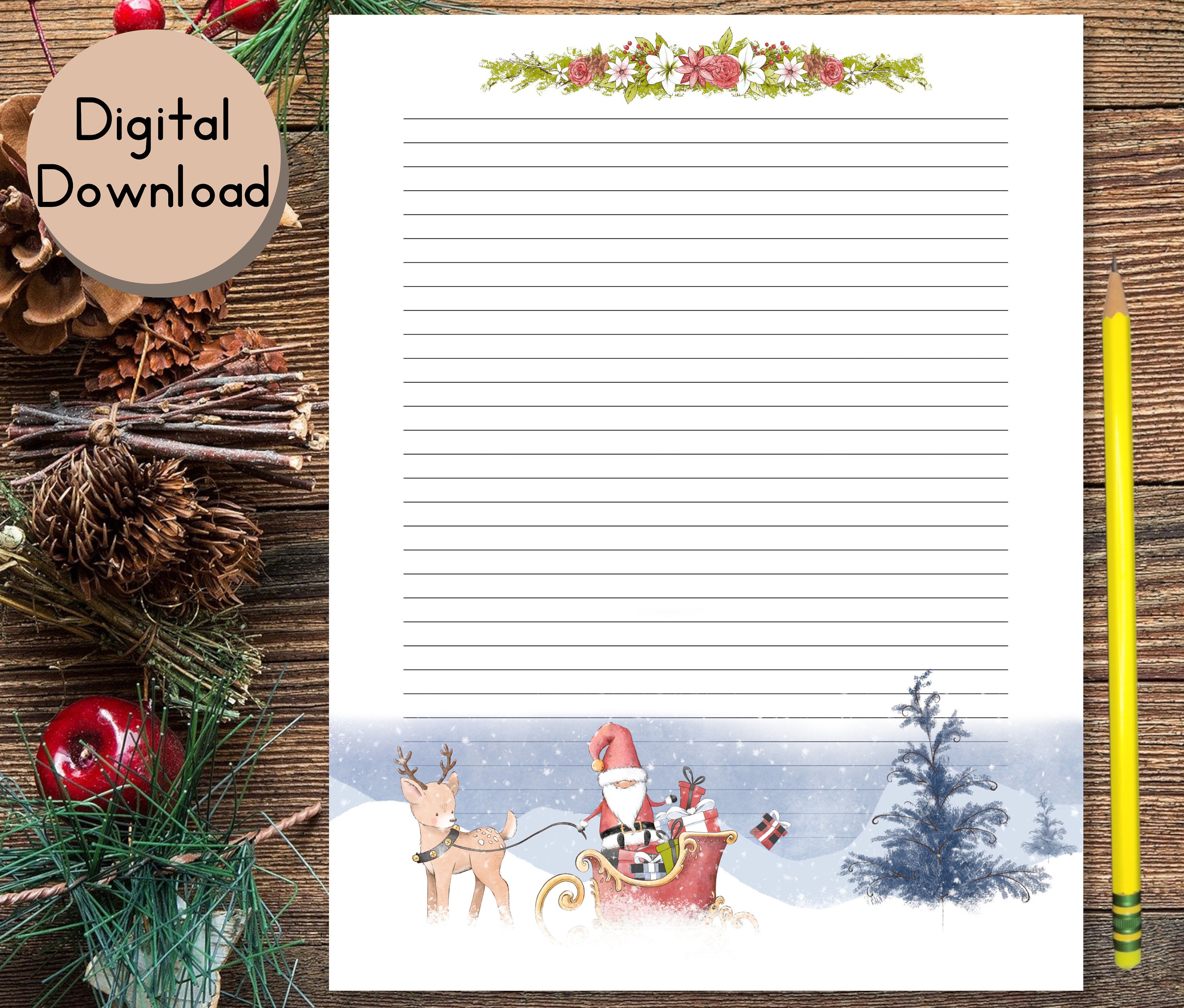 Christmas Stationery Printable Writing Paper With Santa Lined Paper ...