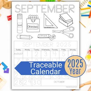 2025 Printable Kindergarten and Preschool Calendar With Traceable ...