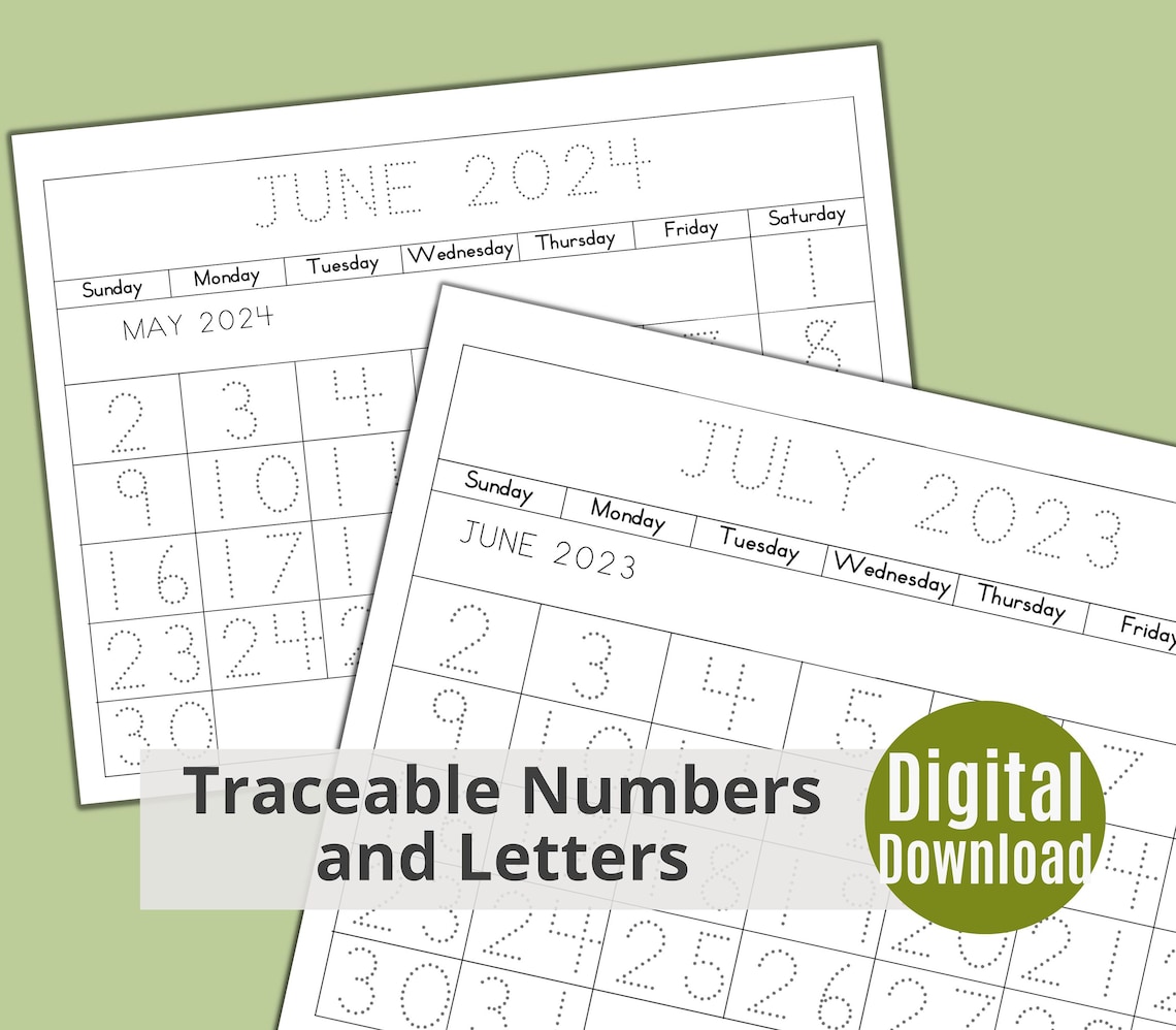 Kids Calendar With Traceable Numbers, School Year Calendar 2023 2024 ...