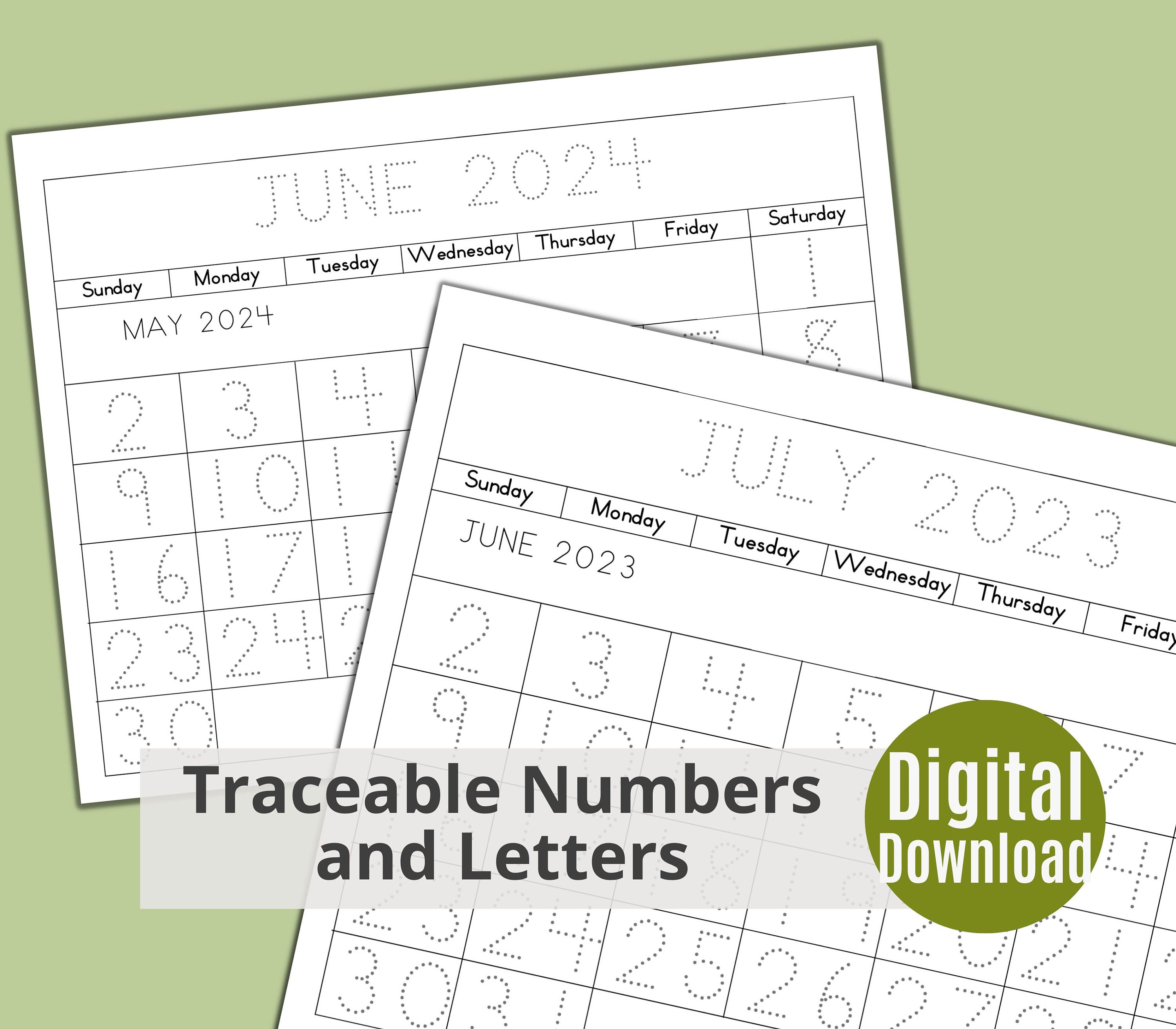 Kids Calendar With Traceable Numbers, School Year Calendar 2023 2024 ...