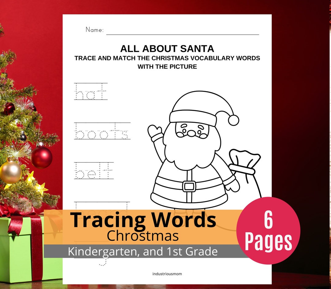 Christmas Tracing Words and Matching Pictures Printable Worksheets for ...