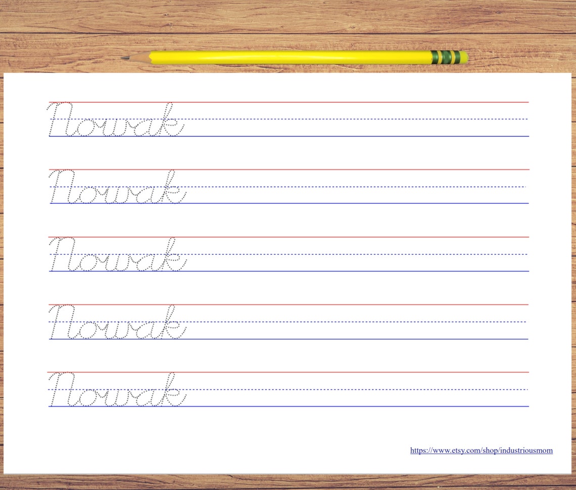 Personalized Cursive Writing Practice Worksheet Printable Script First ...