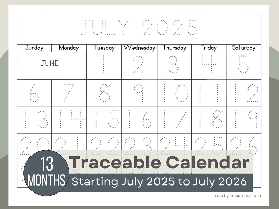 Printable Kids Calendar 2025-2026 – Traceable Monthly Pages for ...