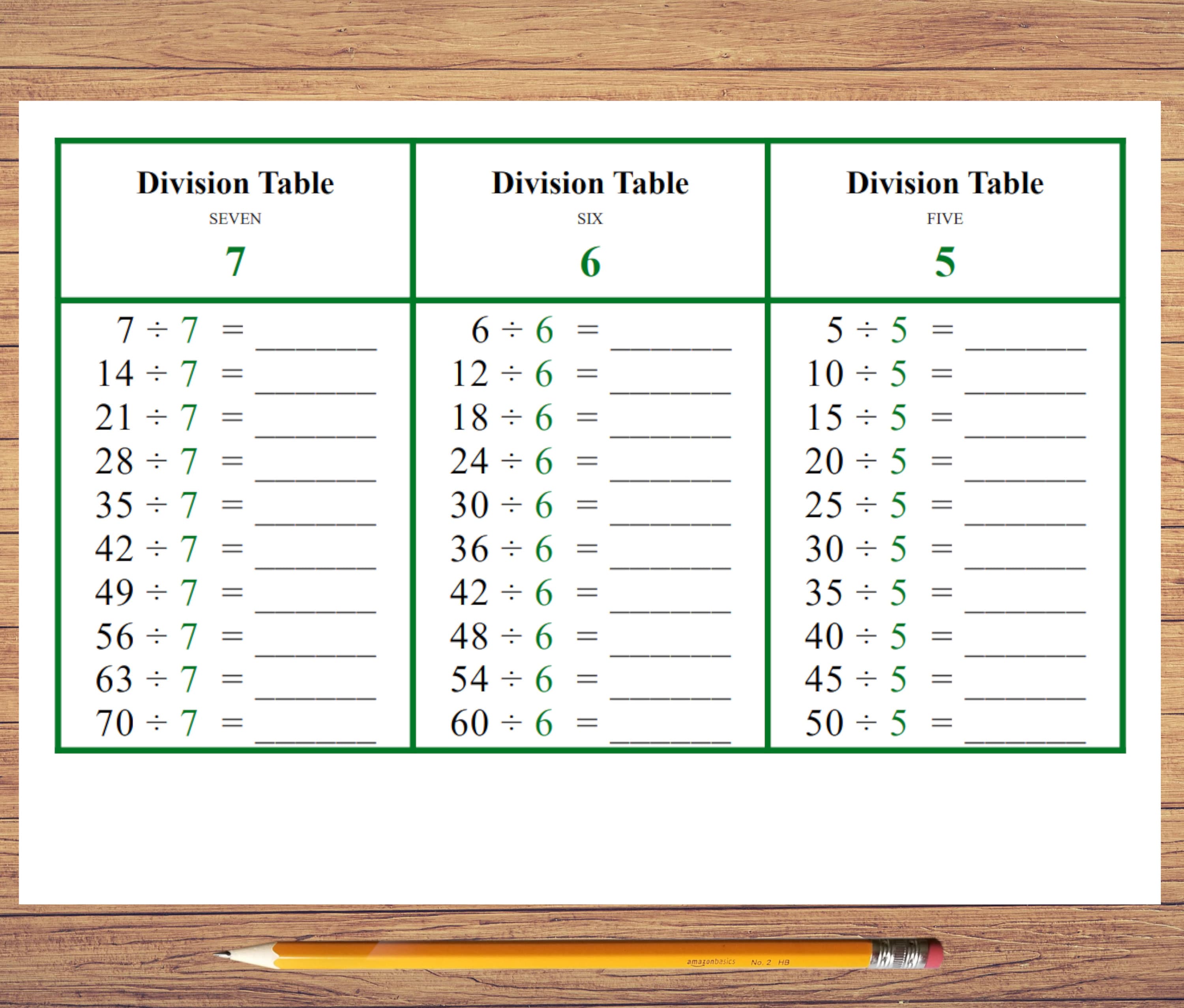 Division Tables - Montessori Math, Printable Worksheets, Problem Cards ...