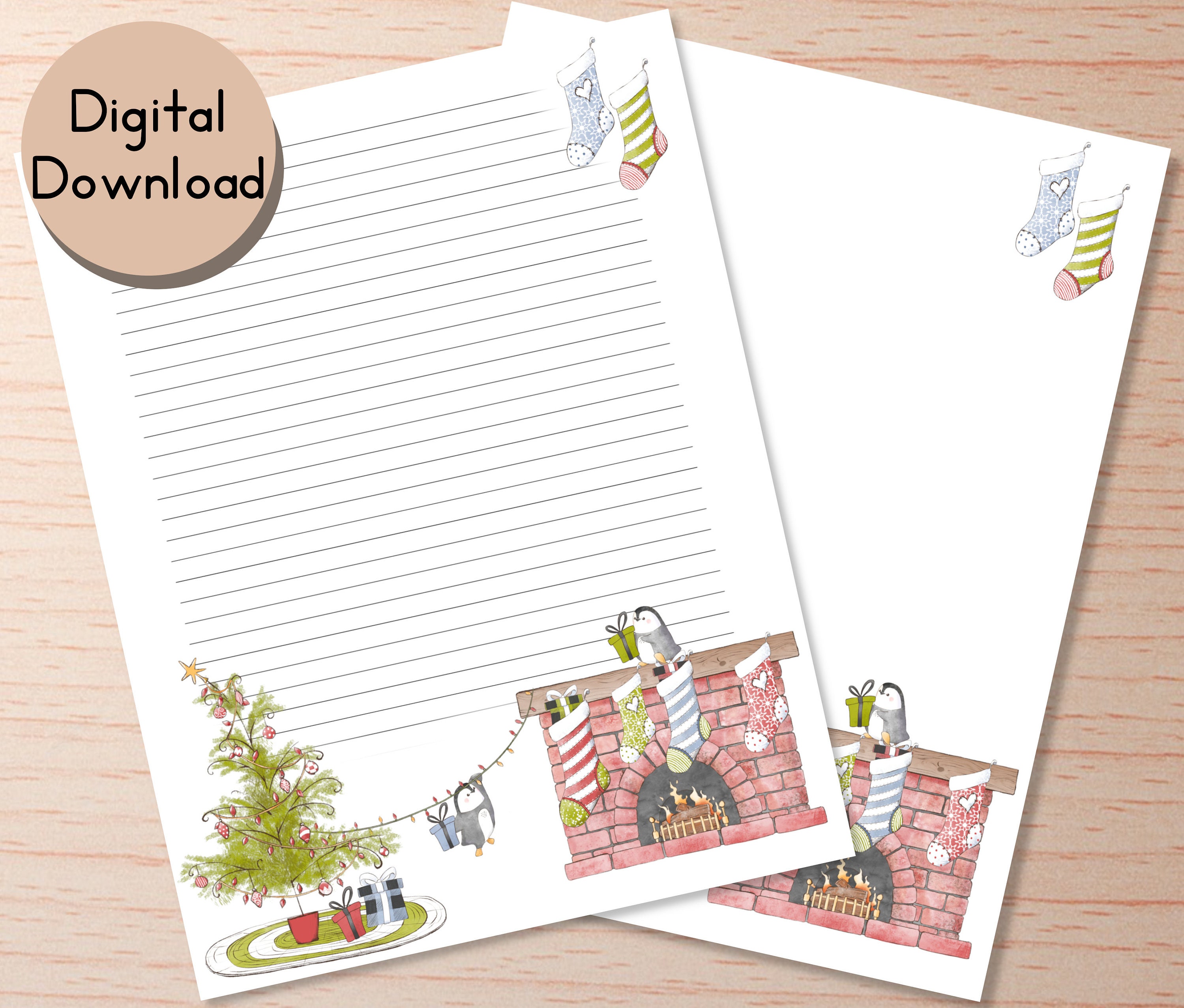 Christmas Stationery Printable Writing Paper With Fireplace Lined Paper ...