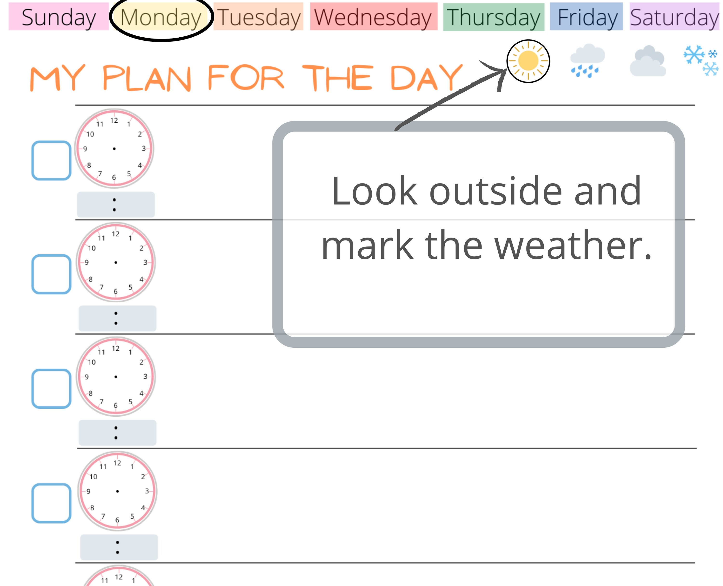 Printable Daily Kids Schedule With Learning Clock -visual Routine ...