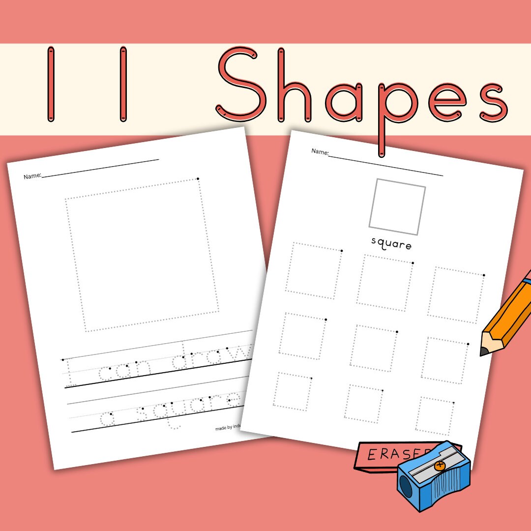 Preschool 2D Shape Tracing Worksheets Printable Homeschool Bundle 11 ...
