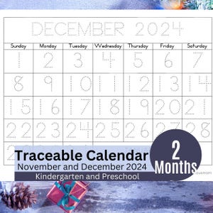 November 2024 and December 2024 Tracing Calendar for Kids Printable ...