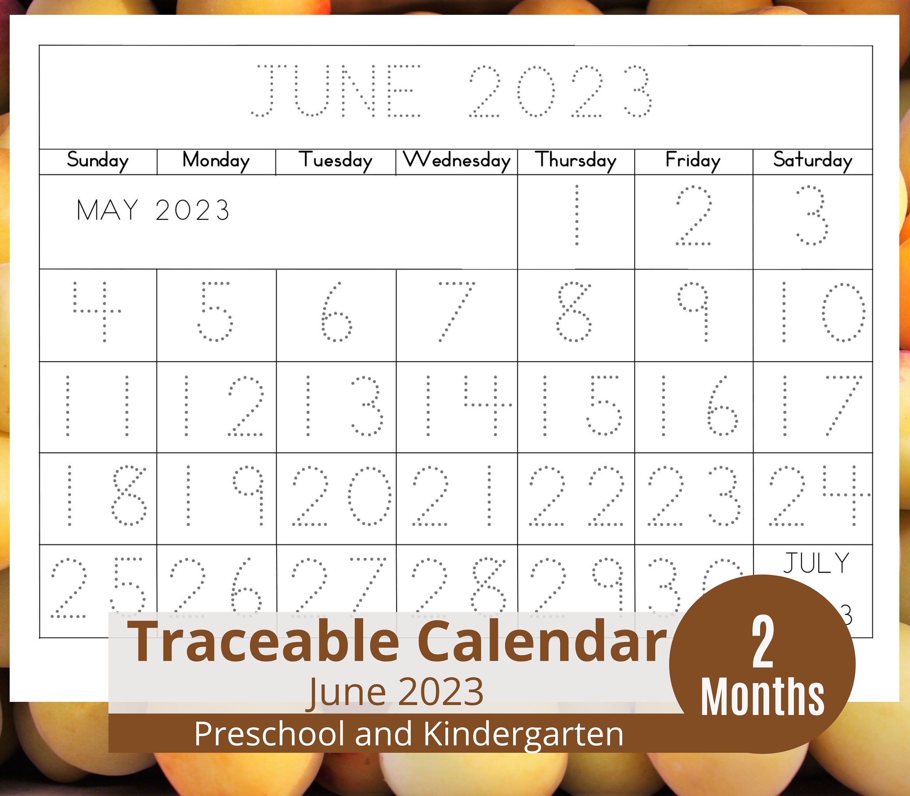 July 2023 and June 2023 Tracing Calendar for Kids Printable - Etsy Canada