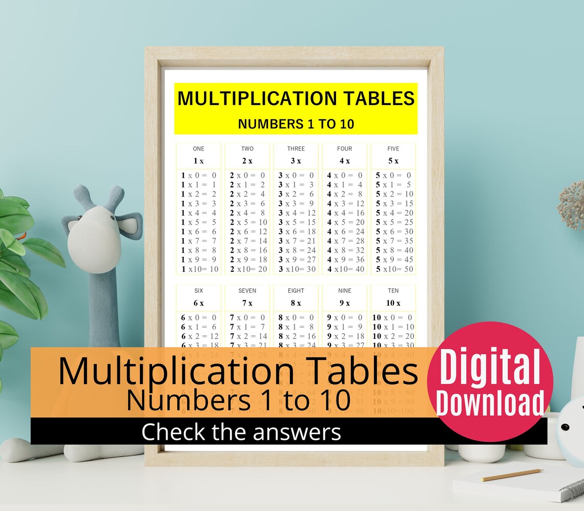 Montessori Multiplication Table Numbers 1 to 10 Printable ...