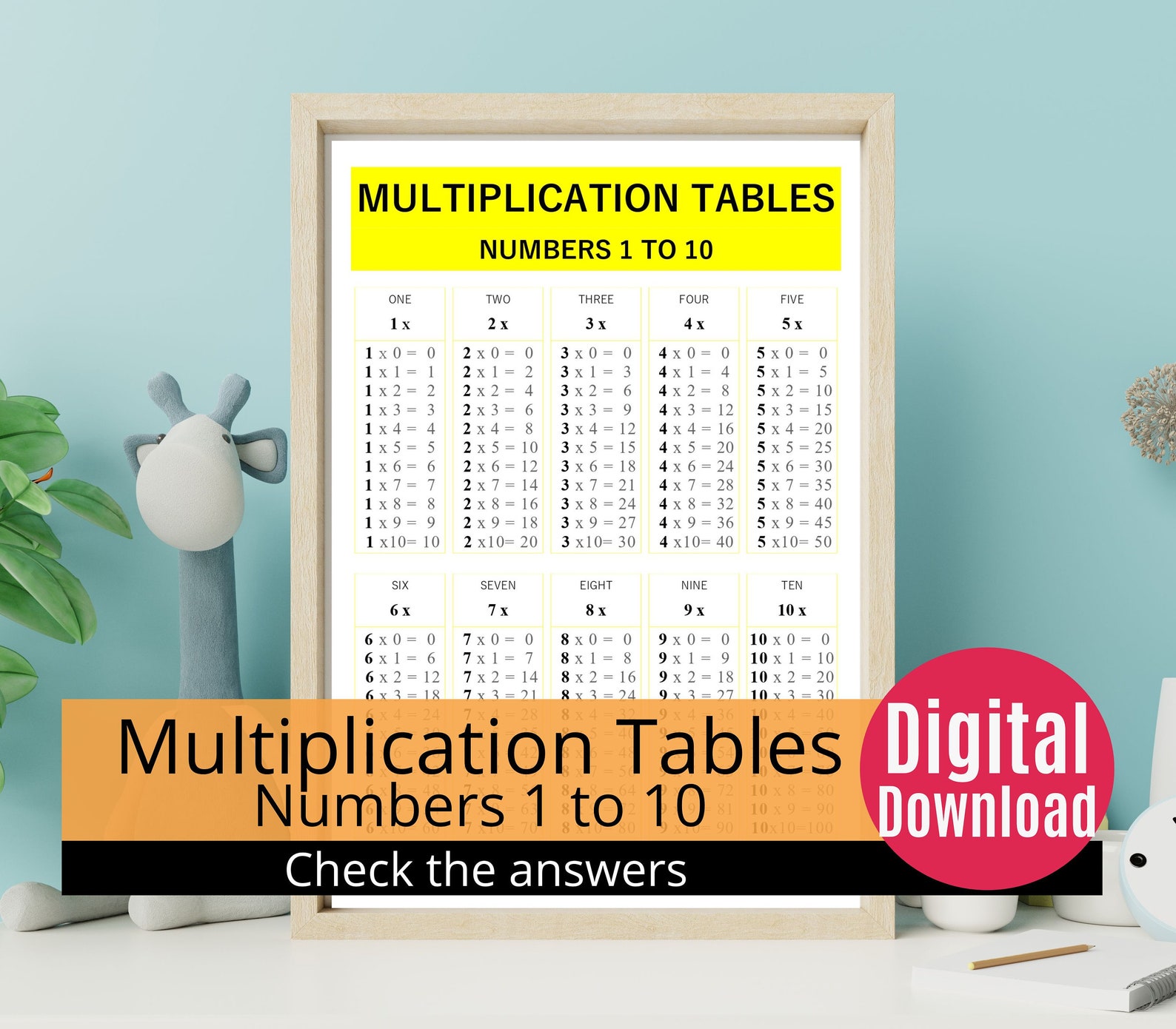 Montessori Multiplication Table Numbers 1 to 10 Printable ...
