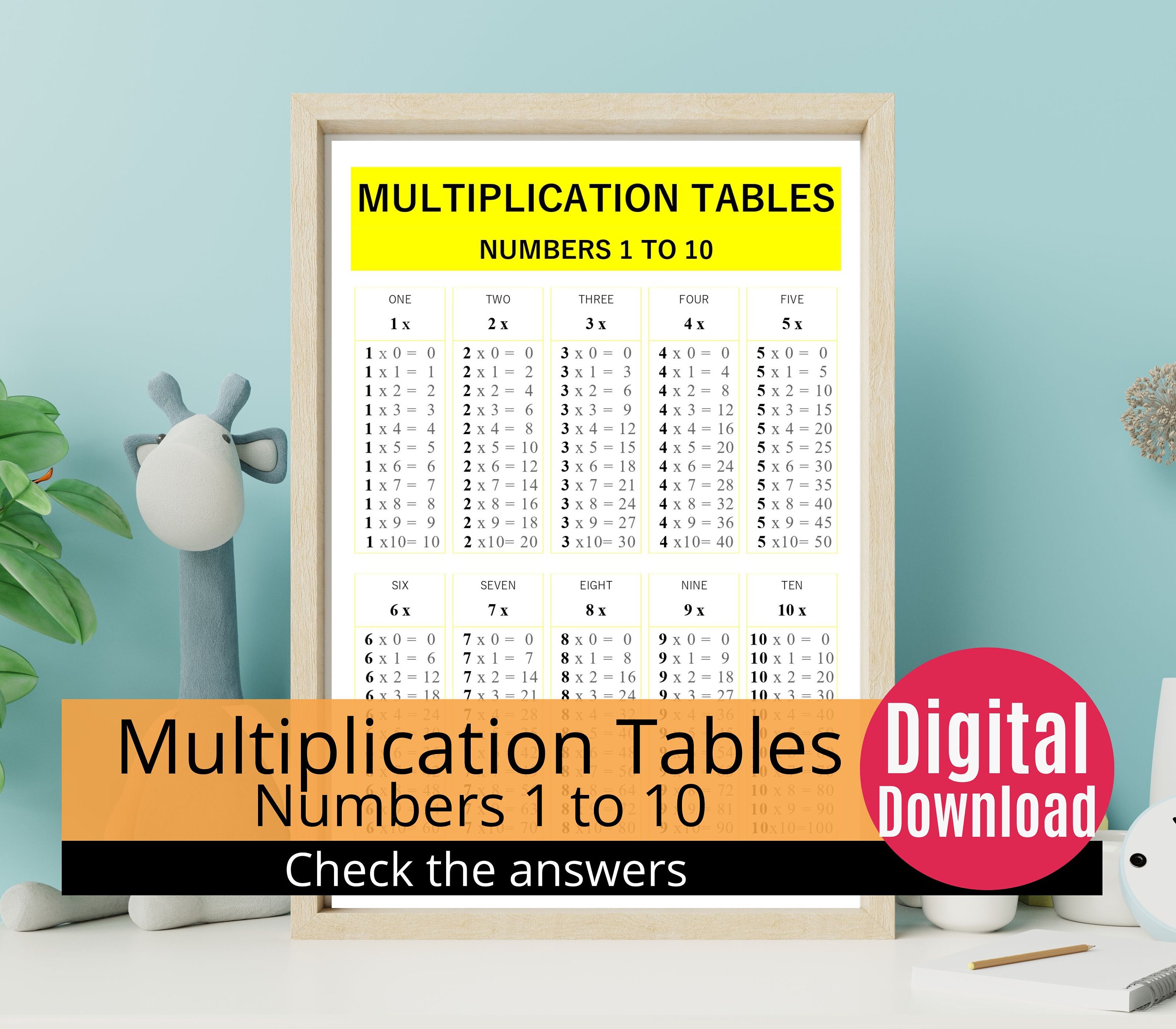 Montessori Multiplication Table Numbers 1 to 10 Printable ...