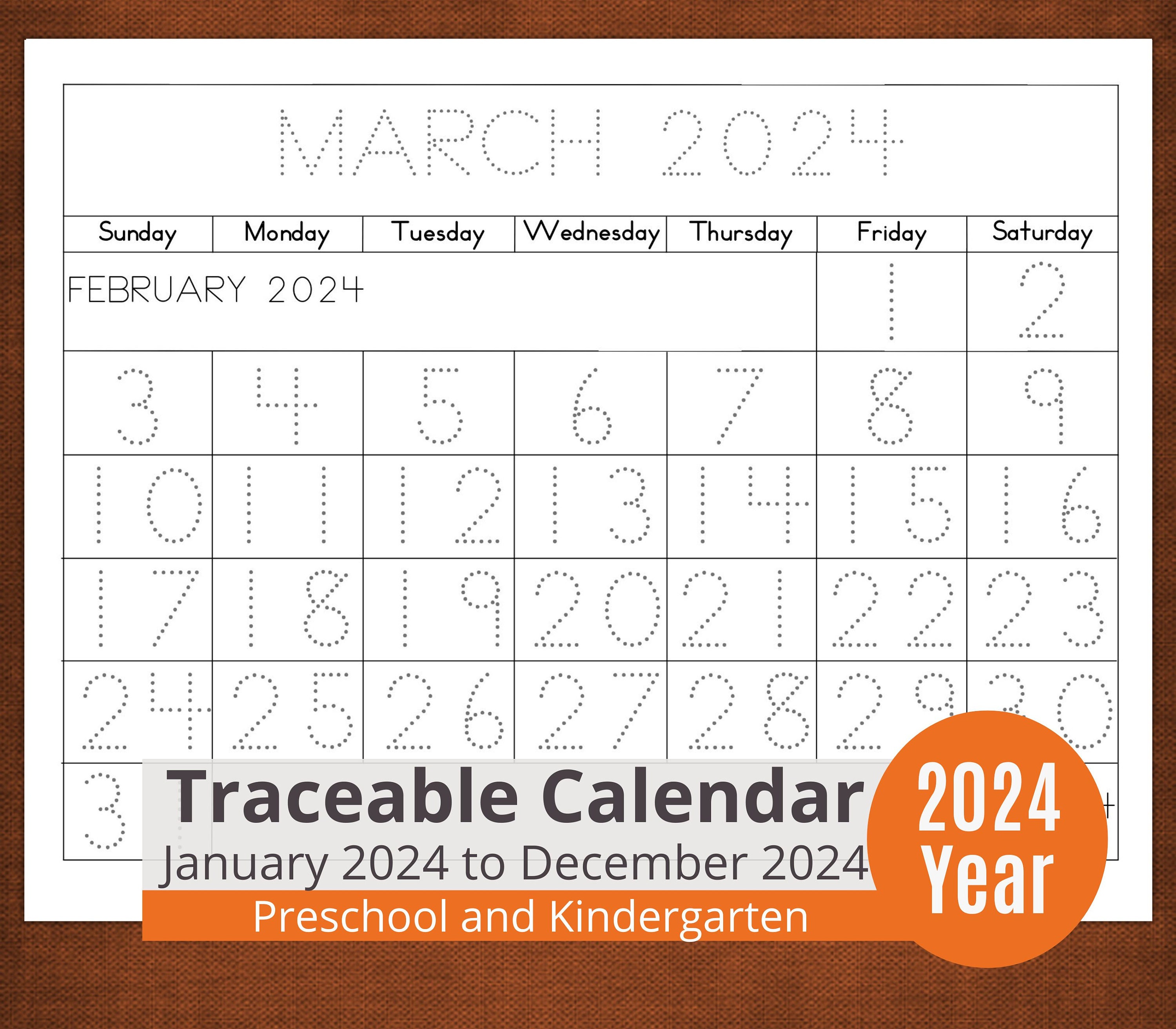 Printable Traceable Kids Calendar 2024 With December 2023 Monthly ...