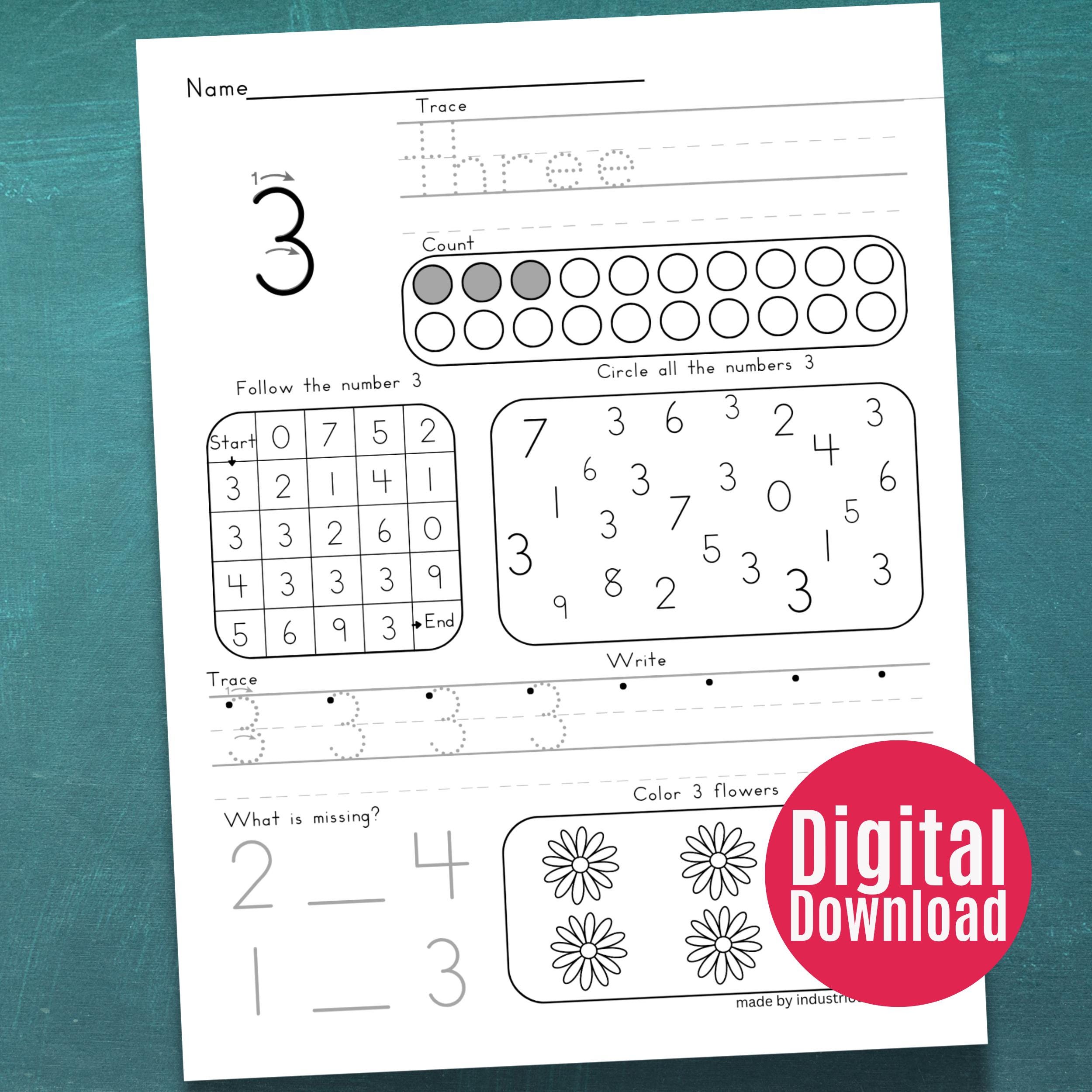 Kindergarten Number Practice Worksheets | Tracing, Counting, and Number ...