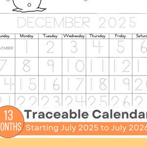 Printable Kids Calendar 2025/2026 – Monthly Tracing Calendar for ...