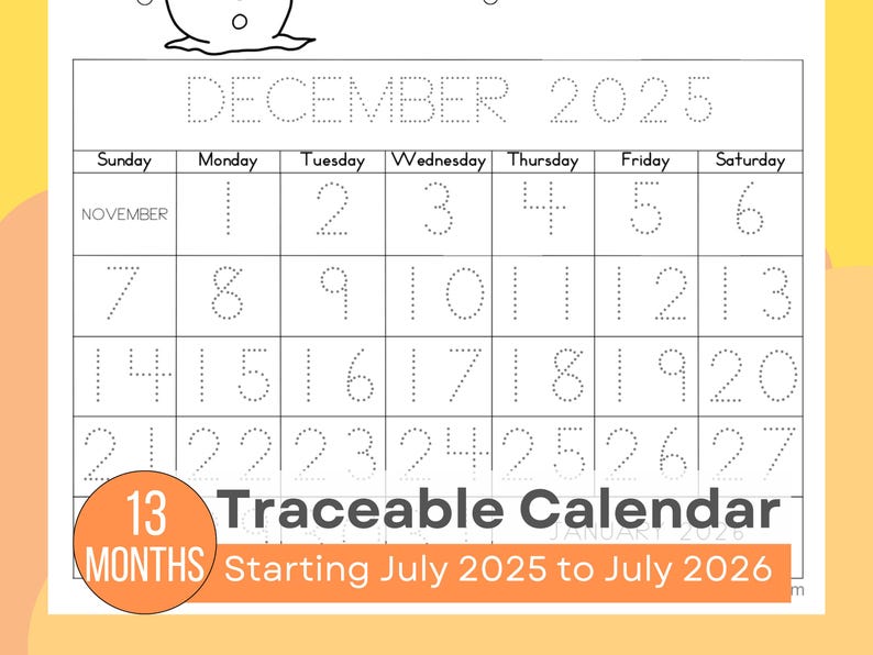 Printable Kids Calendar 2025/2026 – Monthly Tracing Calendar for ...