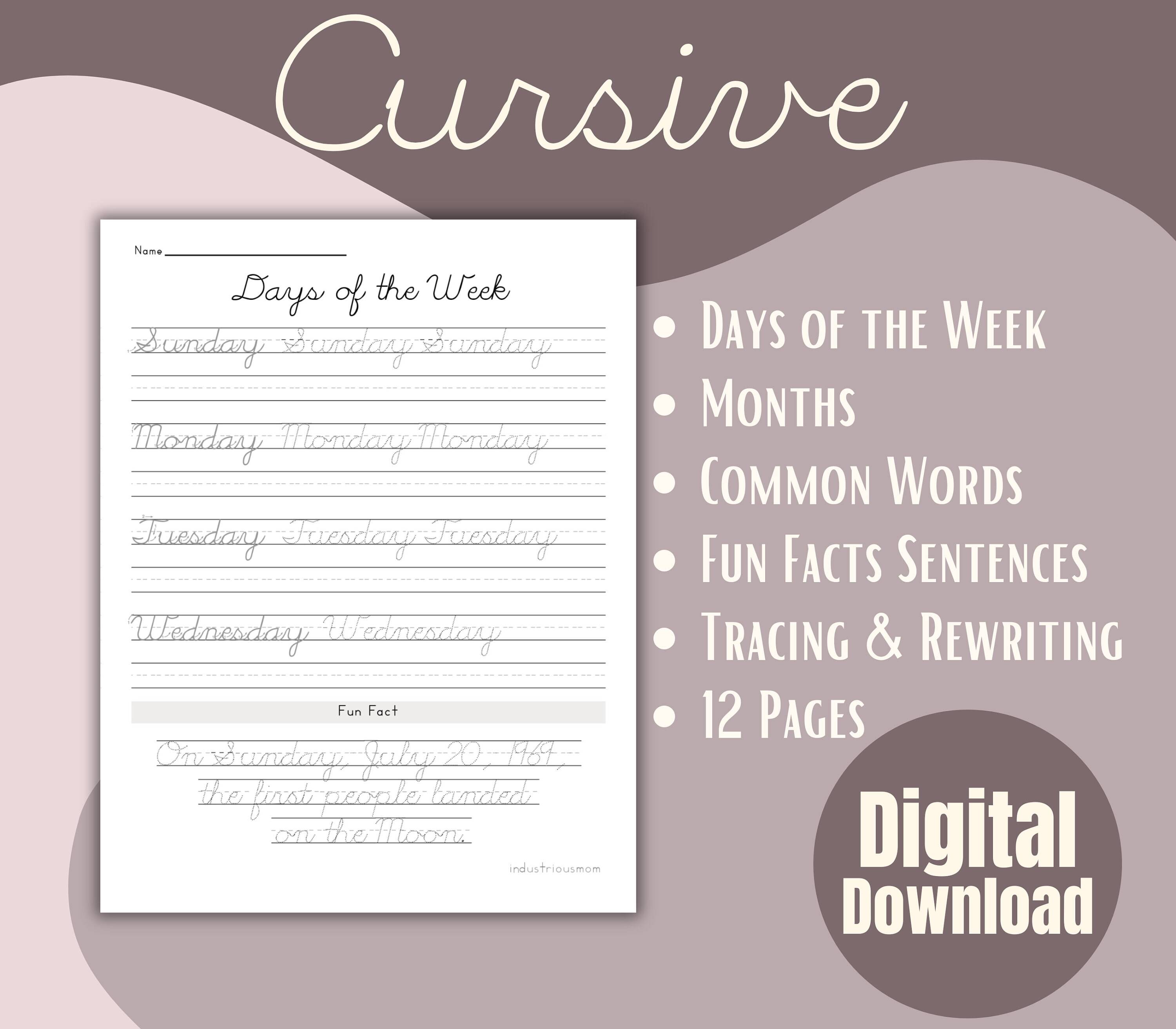 Cursive Tracing Worksheets: Days, Months, Common Words and Fun Facts ...