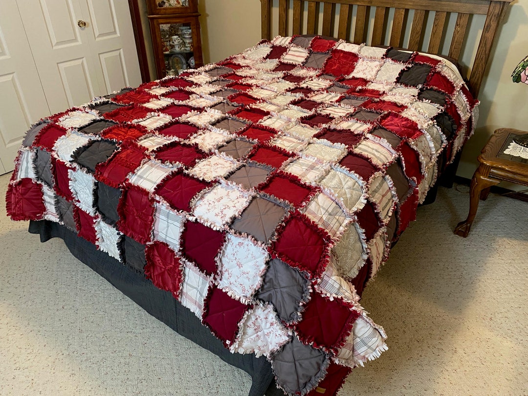 Red Satin & Lace Queen Size Patchwork Rag Quilt - Etsy