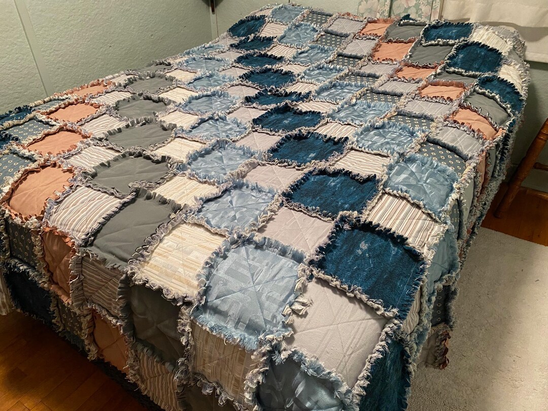 Seaside Queen Size Patchwork Rag Quilt With Pockets - Etsy