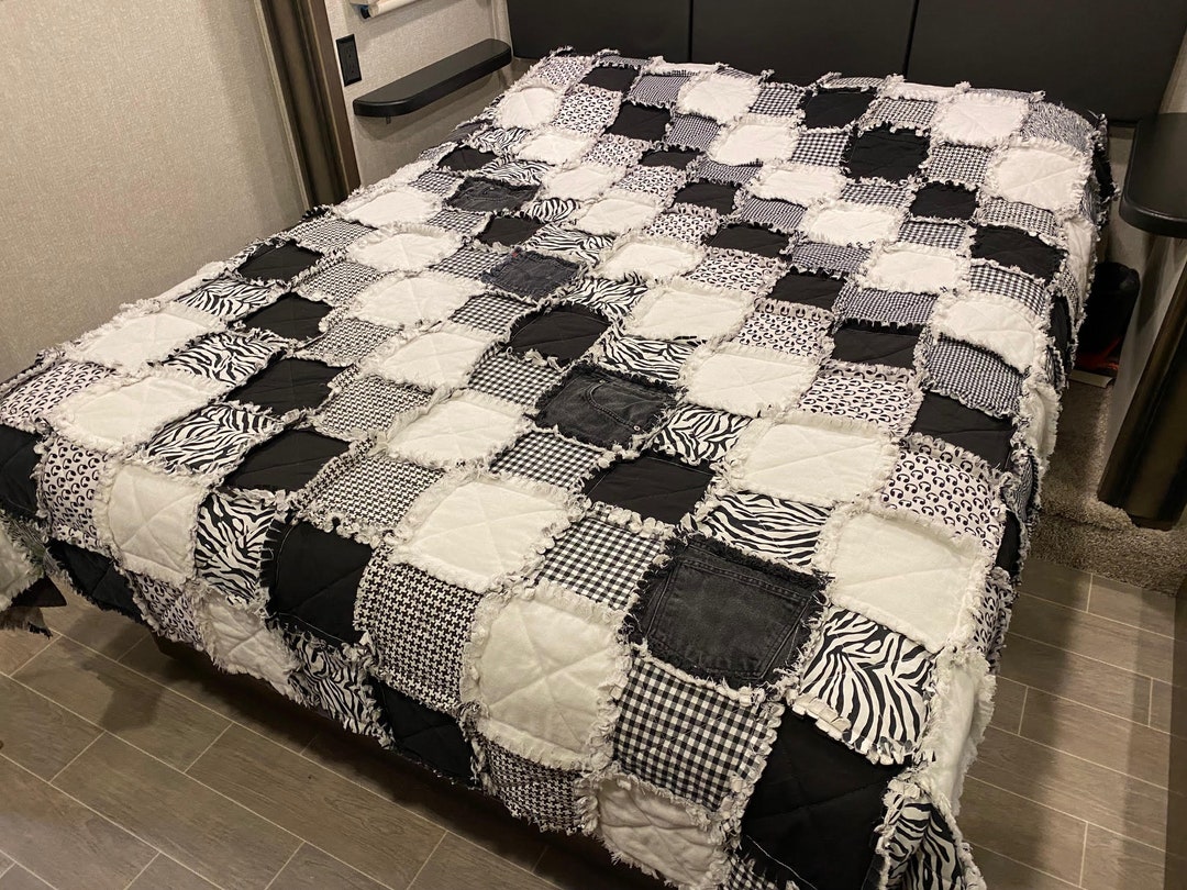 Zebra - Queen Size Patchwork Rag Quilt With Pockets - Etsy