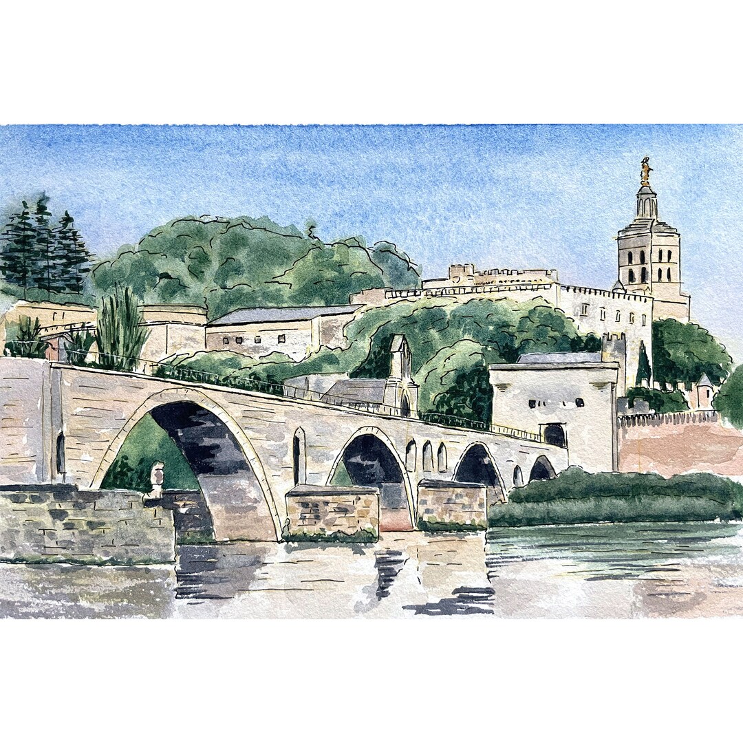 133 Le Pont D'avignon Print, Pen and Watercolour Painting - Etsy