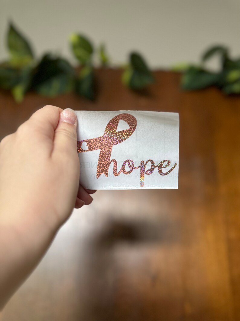 Hope Ribbon Decal- Breast Cancer Awareness Sticker- Sparkly Pink Hope ...