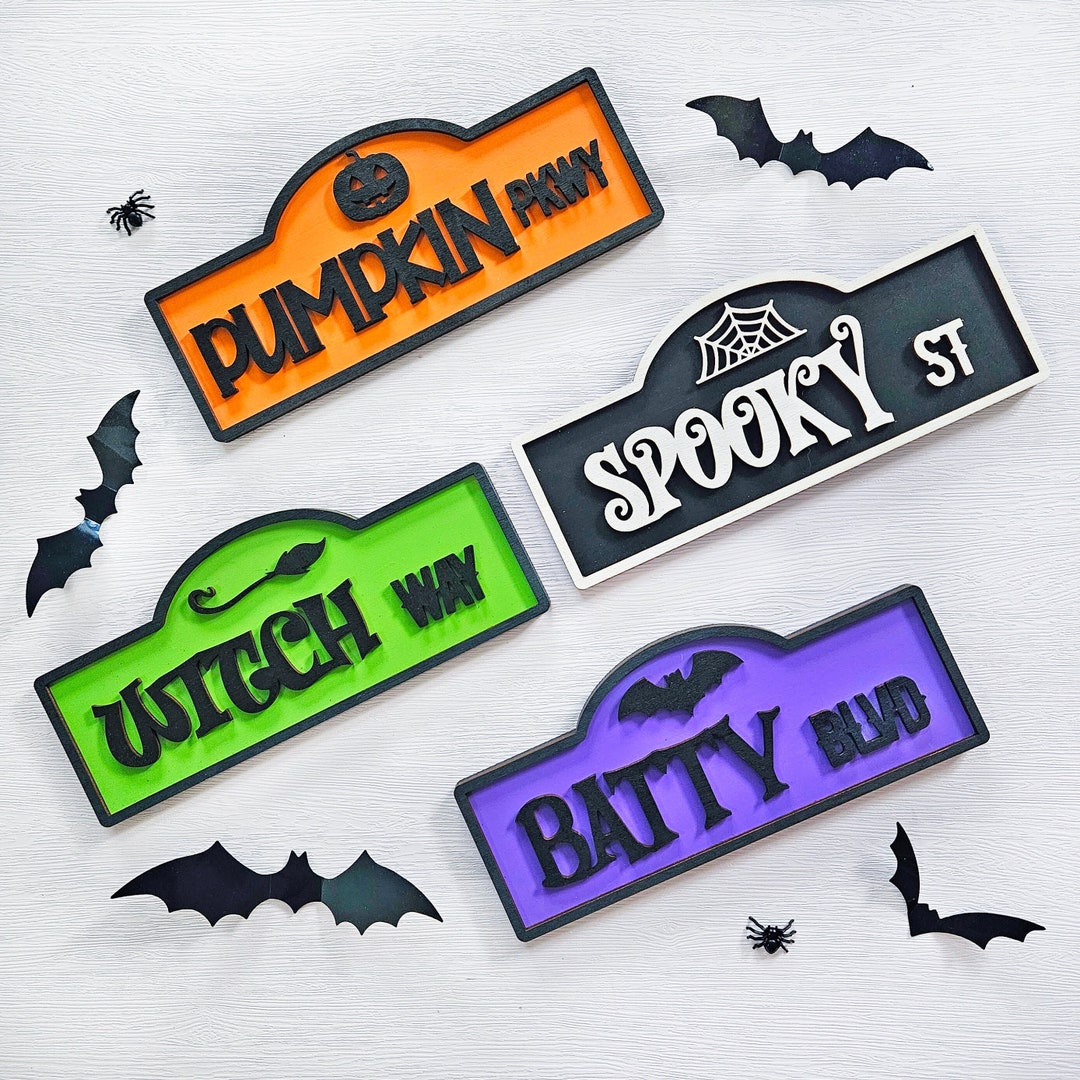 Halloween Street Sign Wood Decor: Spooky Tiered Tray Sitter - Etsy