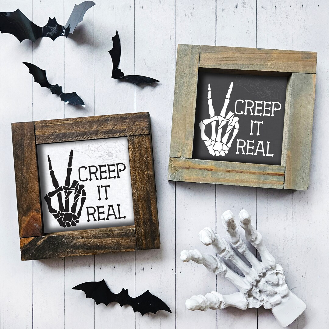 Creep It Real Halloween Wood Sign: Skeleton Hand Peace Sign - Etsy
